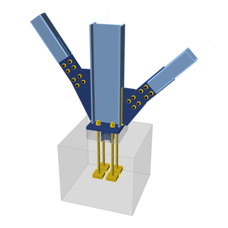 Hinged anchoring with two SHS bracing diagonals | IDEA StatiCa